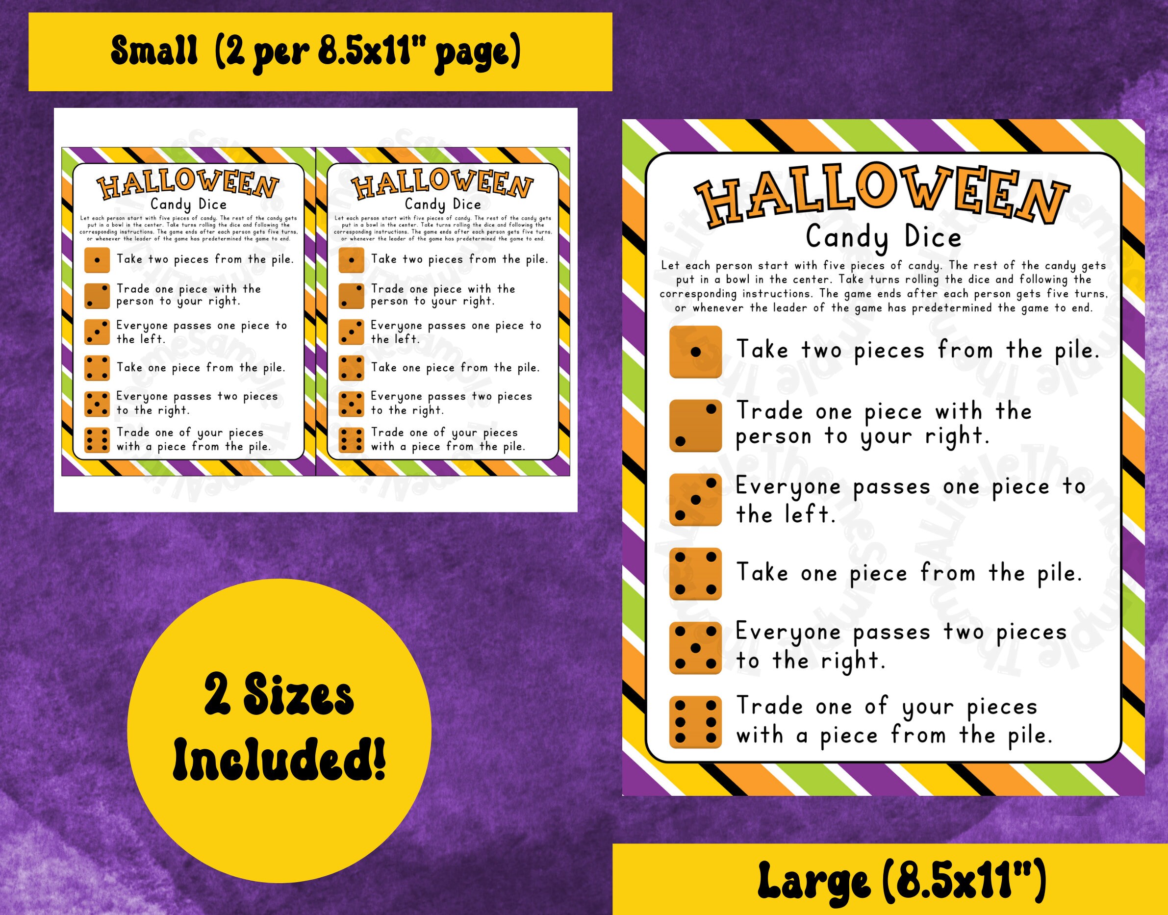 Halloween Candy Dice Printable Game, Halloween Party Games for School ...