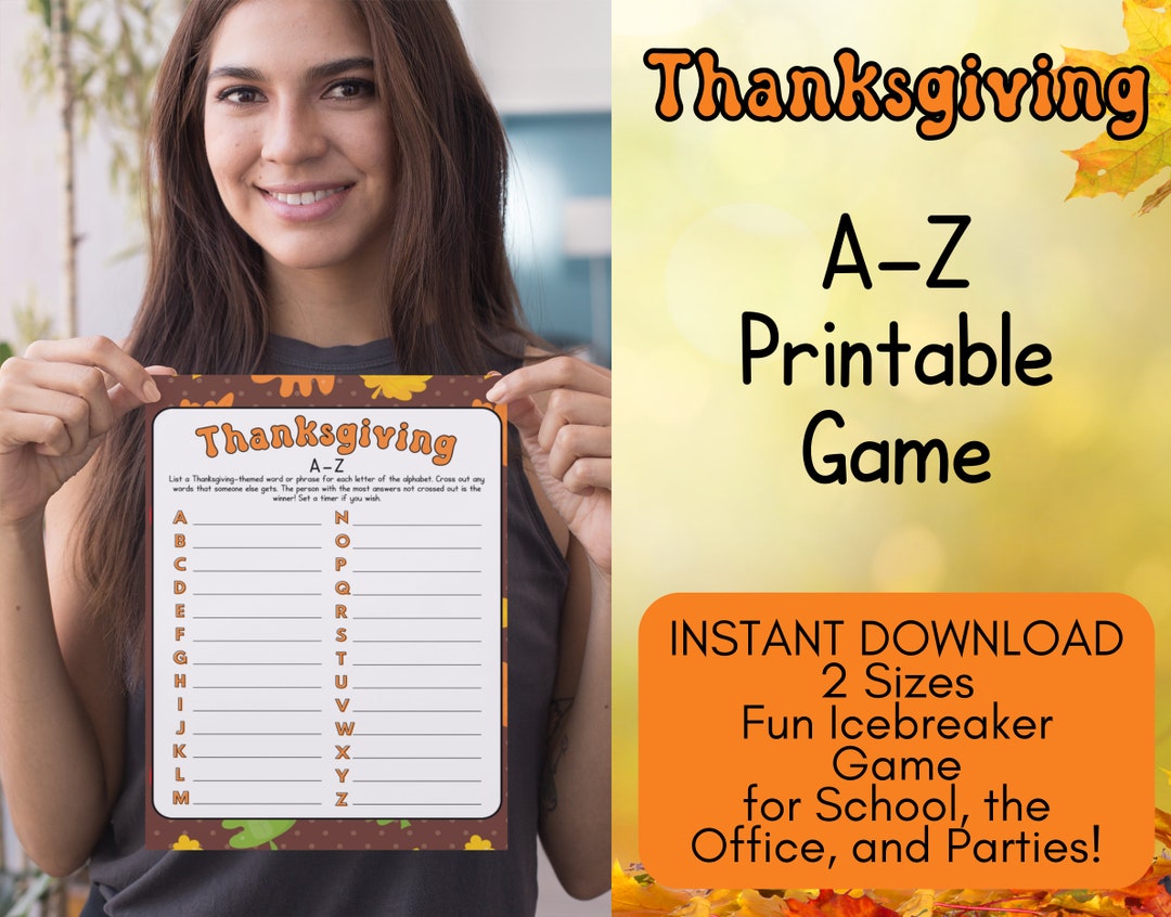 Thanksgiving A-Z Printable Alphabet Game, Fall and Thanksgiving Word ...