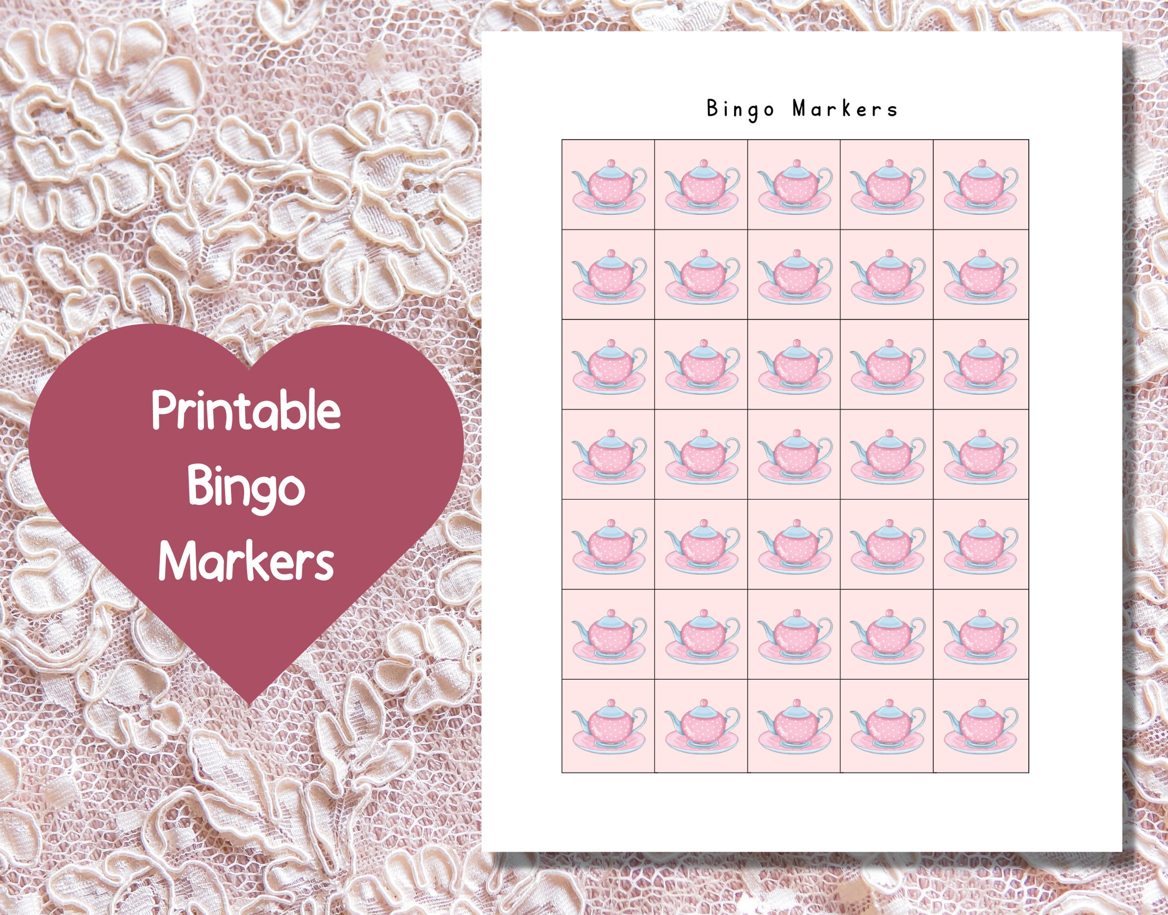 Printable Tea Party Bingo Game, Bridal Shower Game, Baby Shower ...