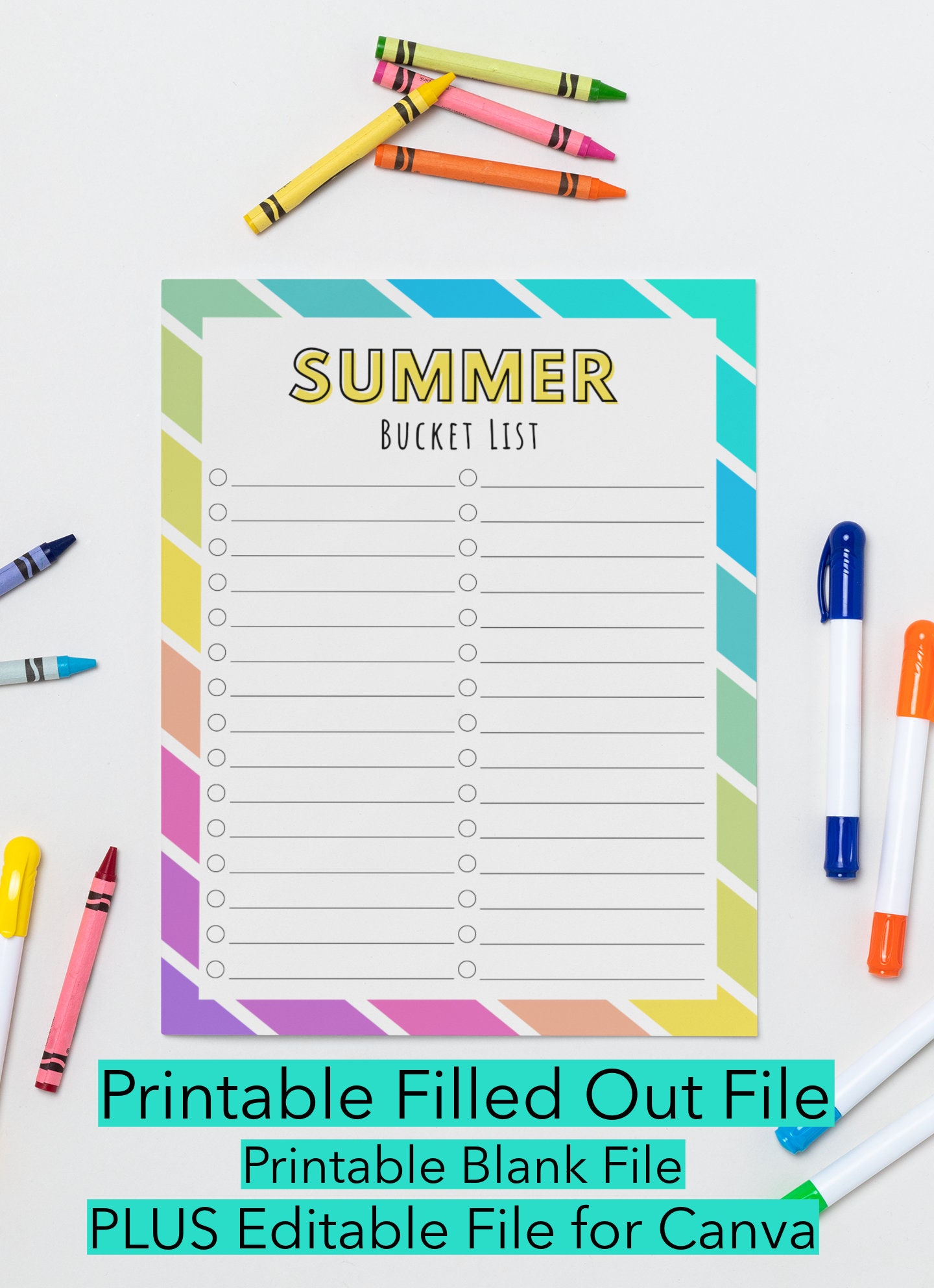 Summer Bucket List Printable, Blank and Filled Version, Editable File ...