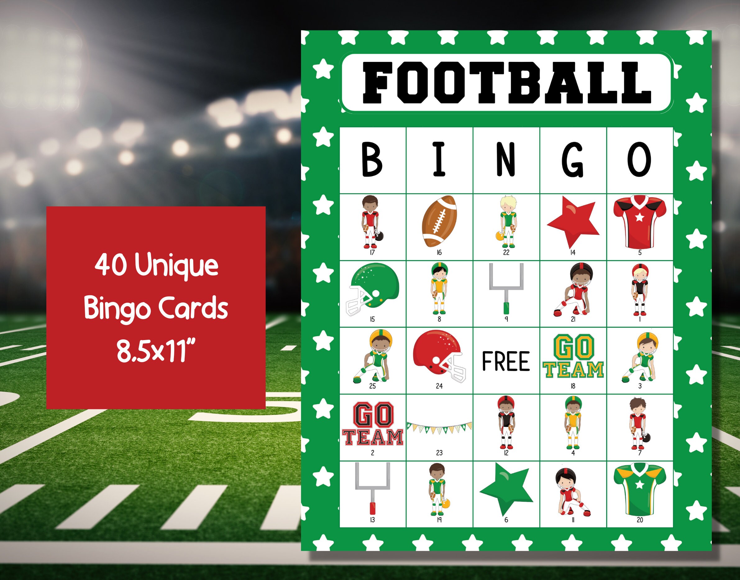 Printable Football Bingo Game, Superbowl Party Game, Fun Game for Kids ...
