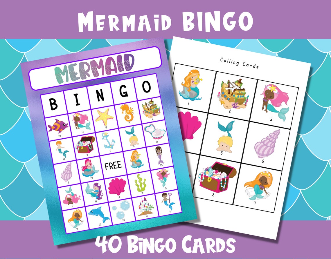 Mermaid Bingo Game, Mermaid Birthday Party Bingo, Classroom Game for ...