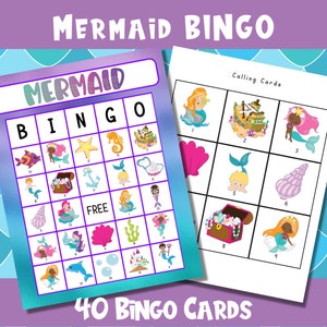 Mermaid Bingo Game, Mermaid Birthday Party Bingo, Classroom Game for ...