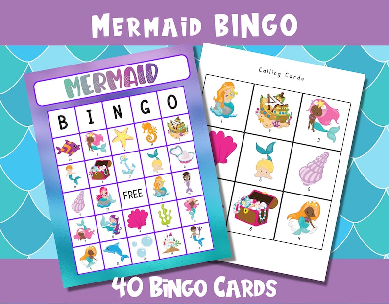 Mermaid Bingo Game, Mermaid Birthday Party Bingo, Classroom Game for ...