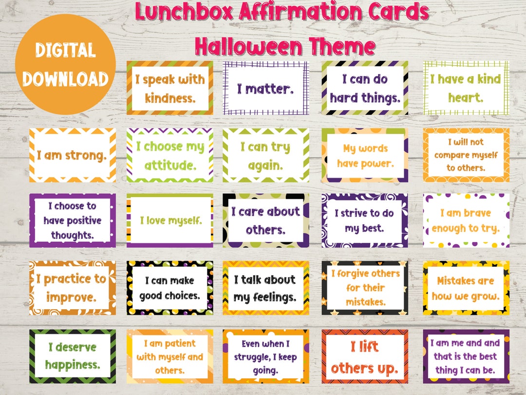 Lunch Box Notes- Positive Affirmations for Kids- Halloween Background ...