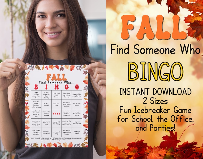 Fall Find Someone Who Bingo, Printable Fall Game, Large Group Games for ...