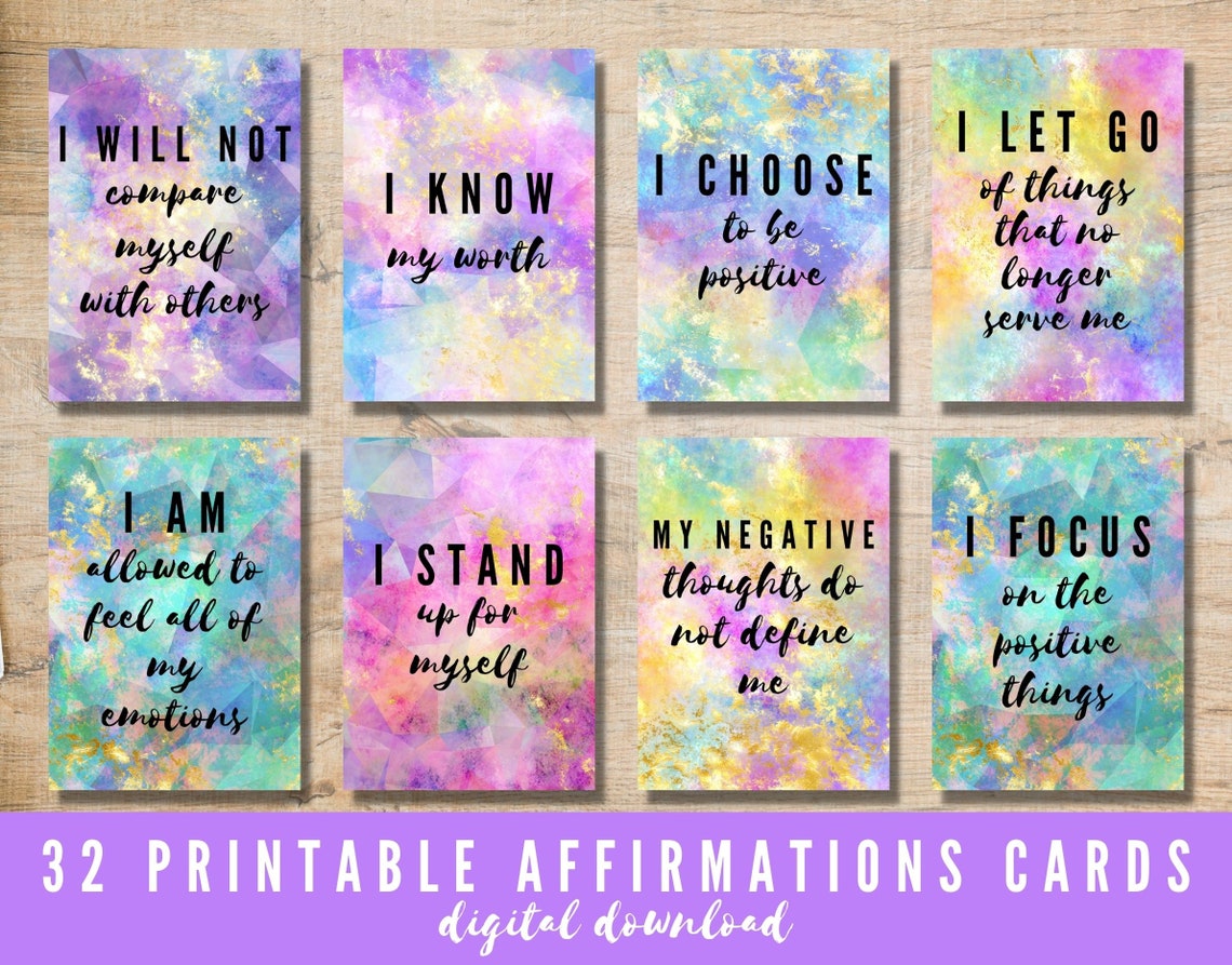 Printable Positive Affirmations Cards for Adults and Kids, 32 ...