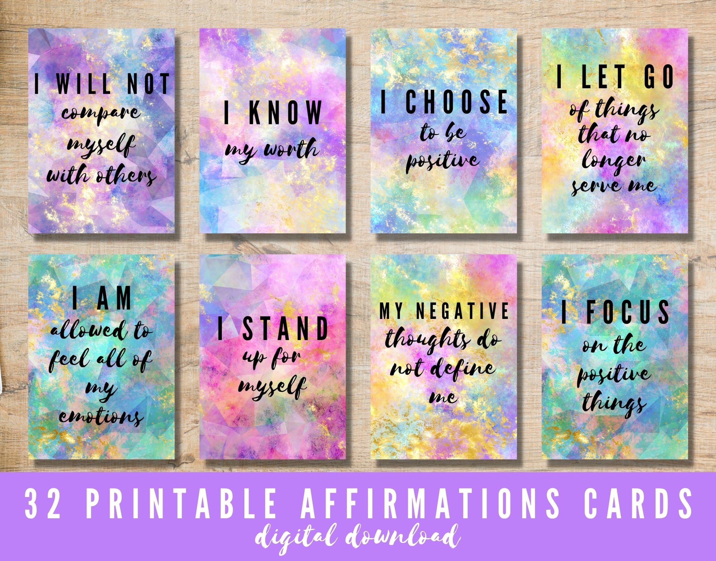 Printable Positive Affirmations Cards for Adults and Kids, 32 ...