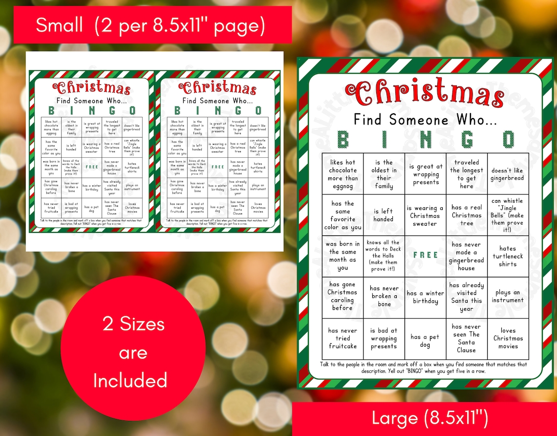 Christmas Find Someone Who Bingo, Printable Holiday Game, Large Group ...