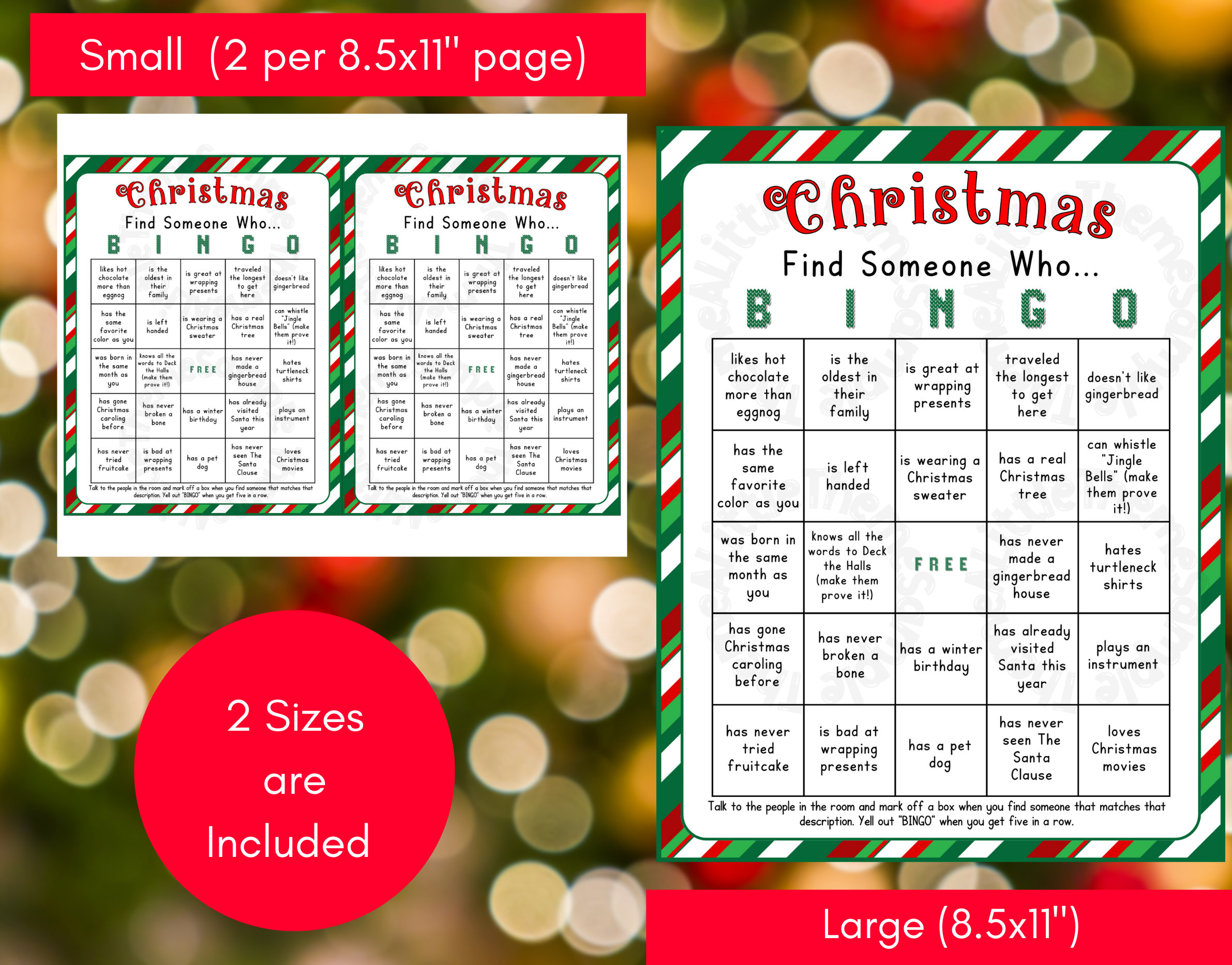 Christmas Find Someone Who Bingo, Printable Holiday Game, Large Group ...