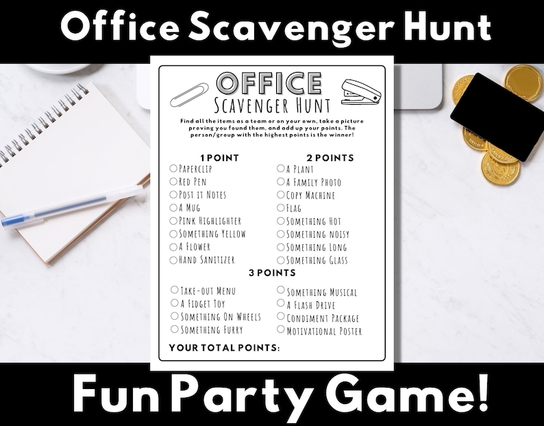 Office Scavenger Hunt Printable Game, Work Party Activity, Team ...