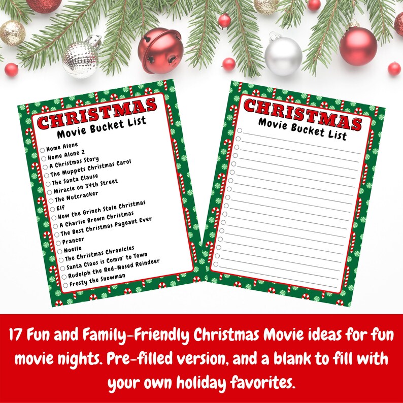 Christmas Bucket List Printable and Christmas Movie Bucket List, Blank ...