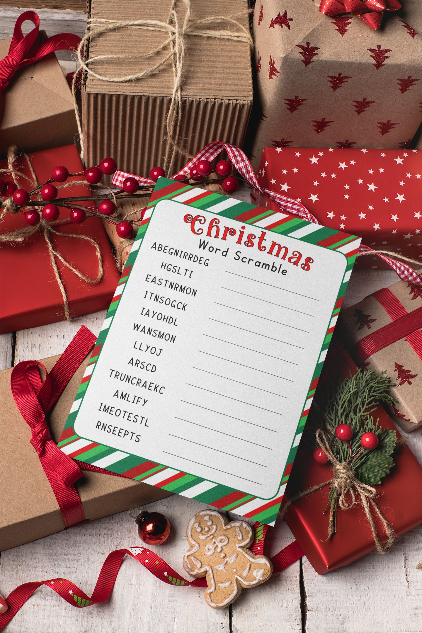 Christmas Word Scramble Printable, Holiday Word Scramble, Printable ...