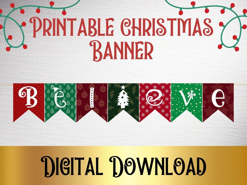 Believe Christmas Banner, Printable Christmas Banner, Merry Christmas ...