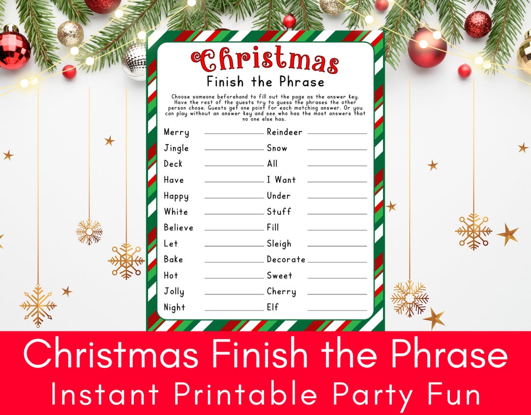Christmas Finish the Phrase, Christmas Finish My Phrase, Printable ...