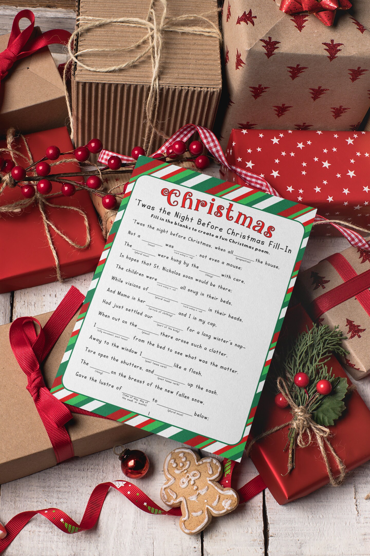 Christmas 'twas the Night Before Christmas Fill-in, Printable Holiday ...