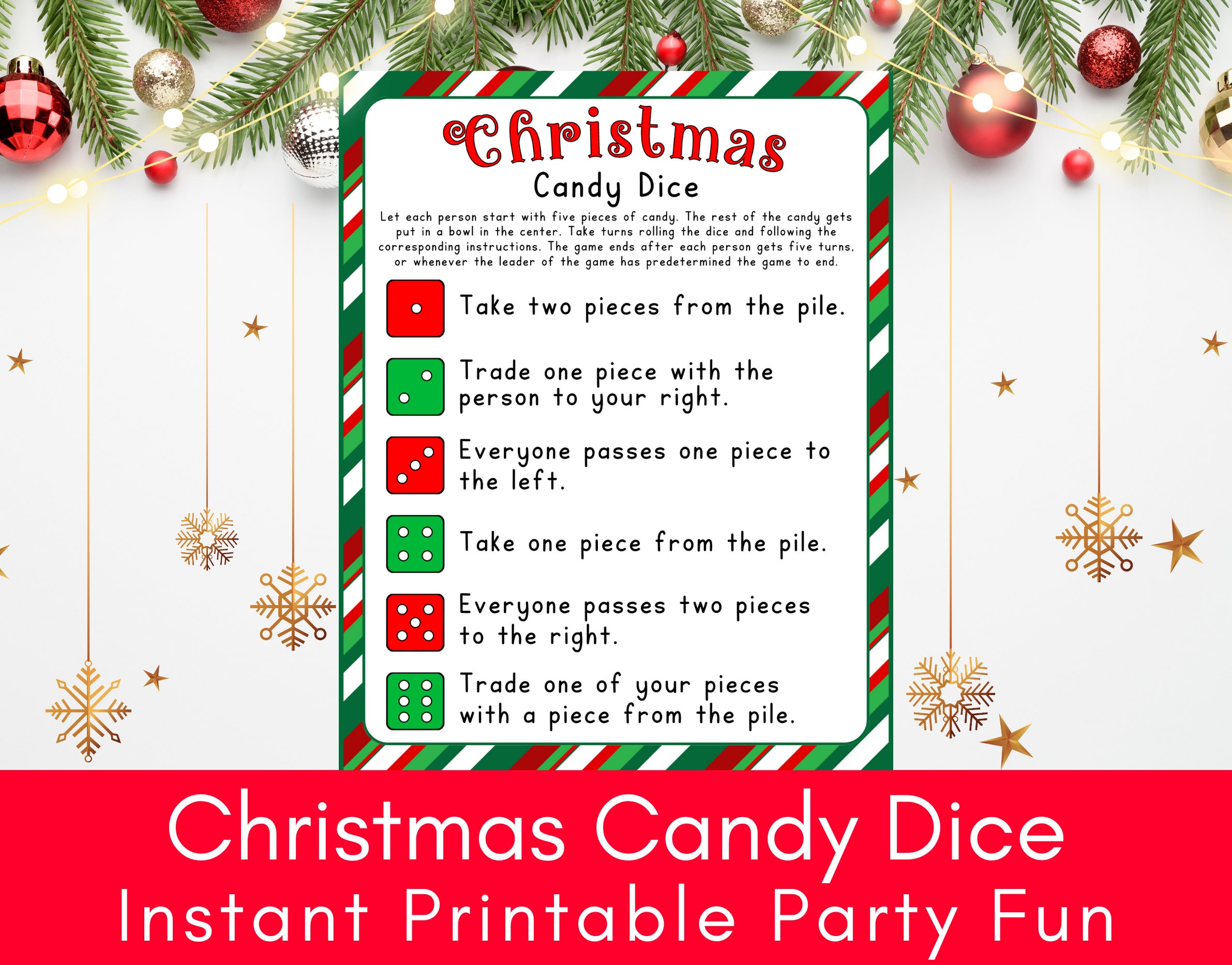 Christmas Candy Dice Game, Printable Holiday Candy Game, Large Group ...