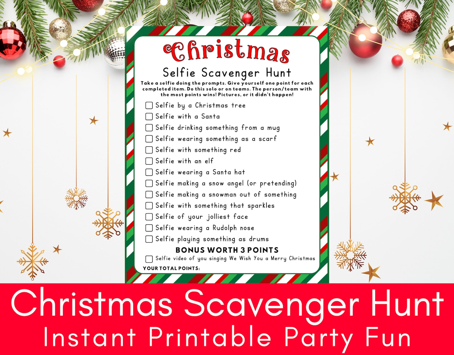 Christmas Selfie Scavenger Hunt, Printable Games for Adults and Kids ...