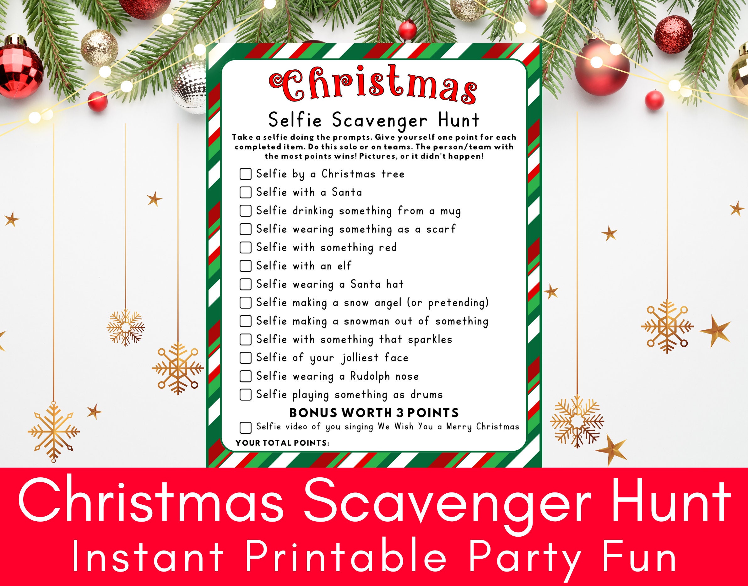 Christmas Selfie Scavenger Hunt, Printable Games for Adults and Kids ...