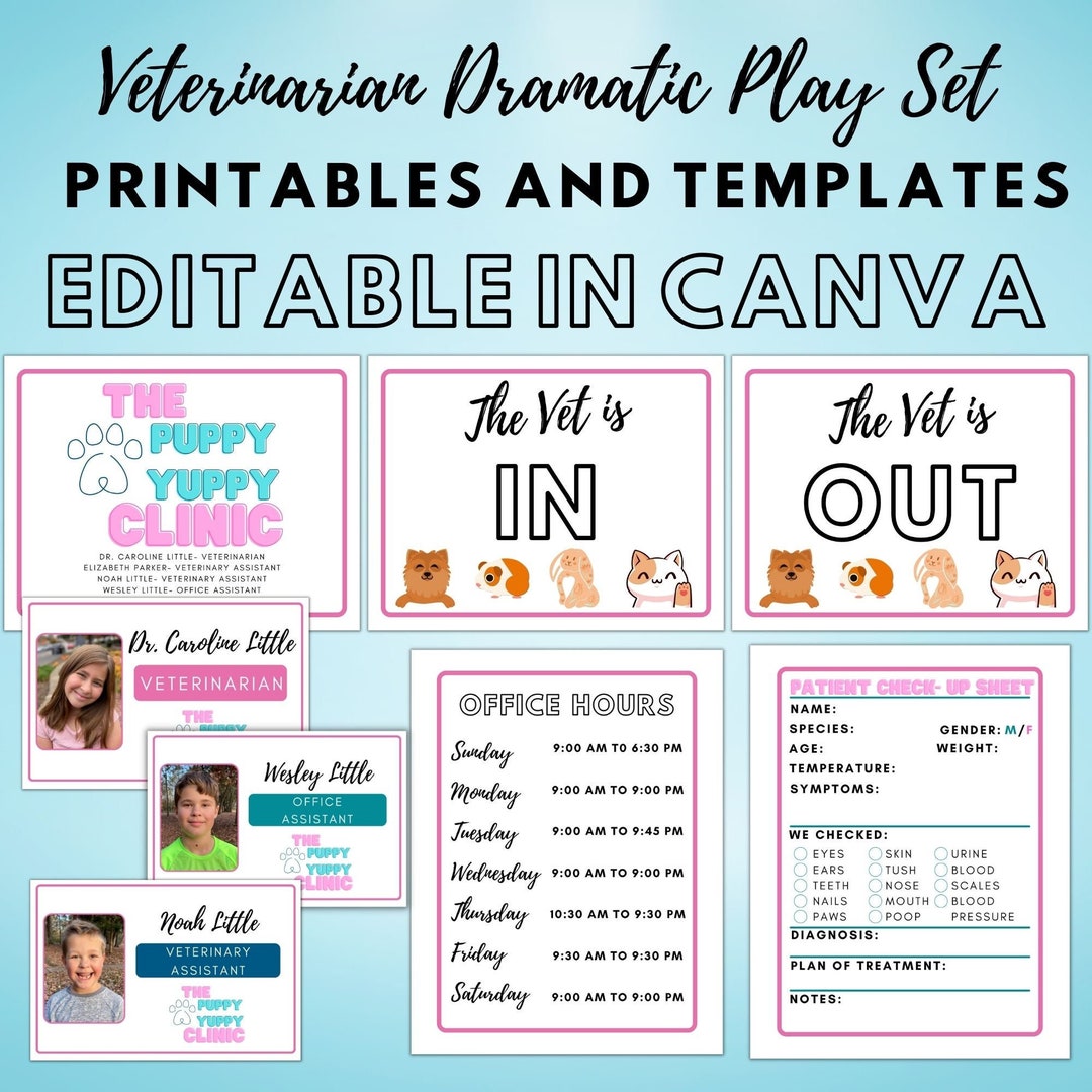 Veterinarian Dramatic Play Set Printables and Templates - Etsy