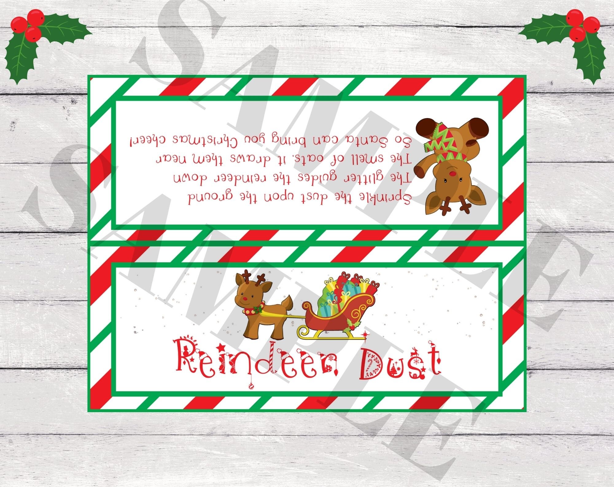 Printable Reindeer Dust Bag Tag, Reindeer Food, Red Stripe and Green ...