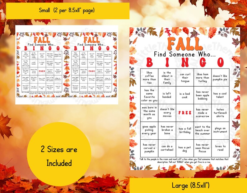 Fall Find Someone Who Bingo, Printable Fall Game, Large Group Games for ...