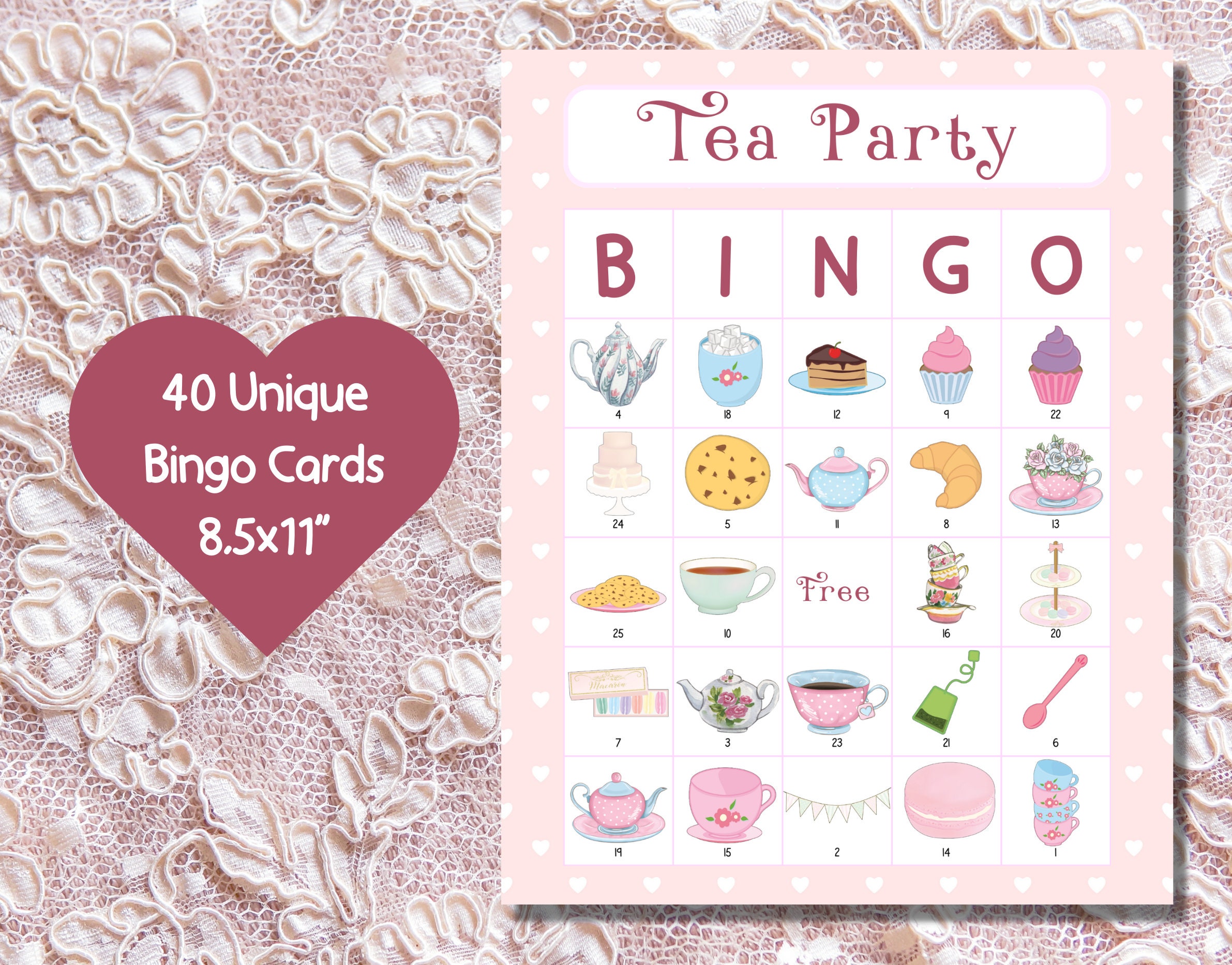 Printable Tea Party Bingo Game, Bridal Shower Game, Baby Shower ...