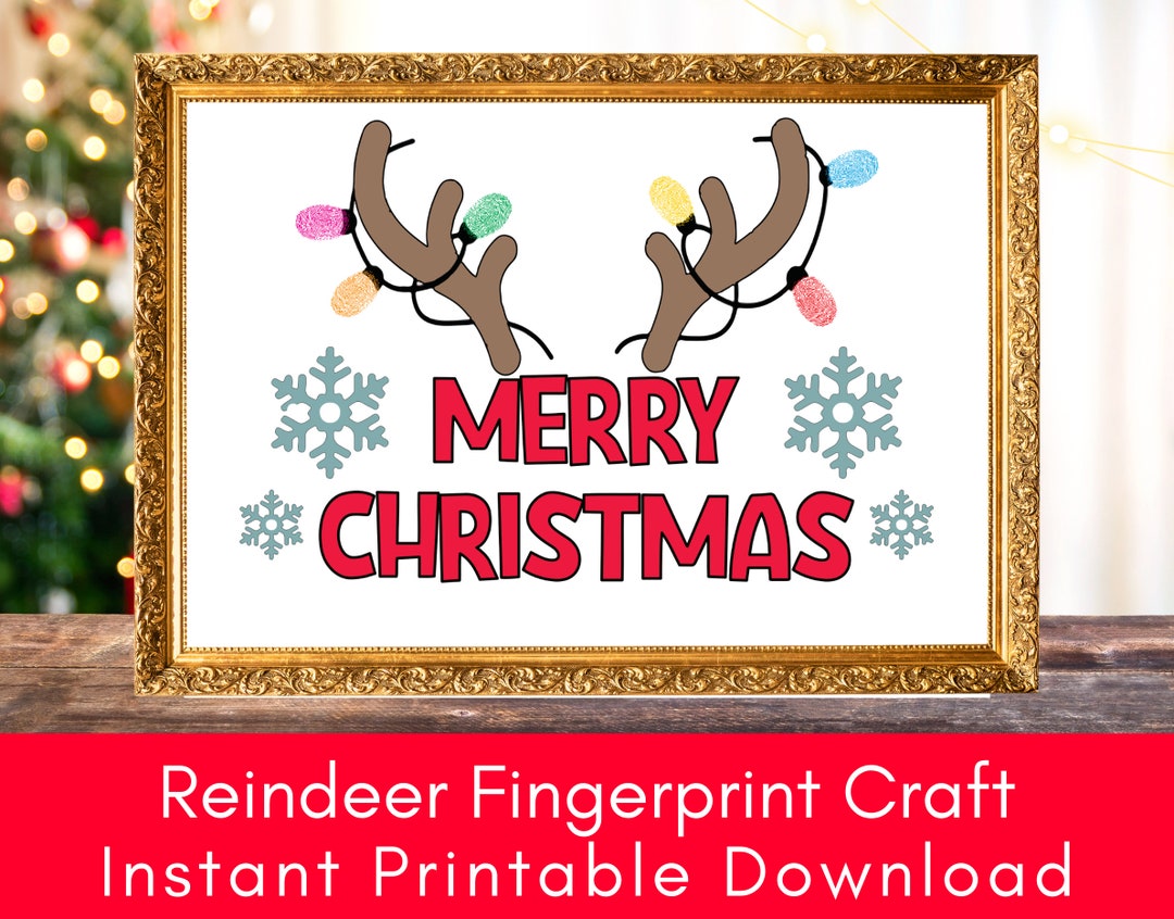 Christmas Fingerprint Art Printable, Christmas Keepsake, Thumbprint Art ...