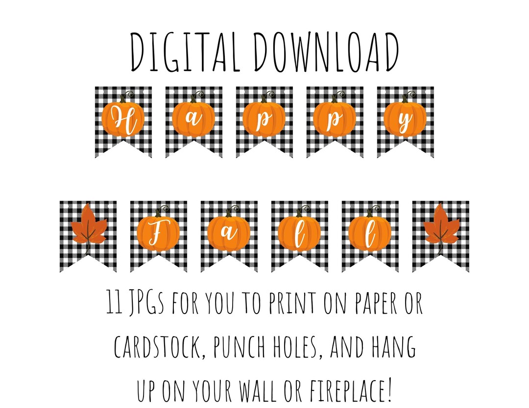 Happy Fall Flag Banner- Autumn Bunting- Fall Wall Printable Decor ...