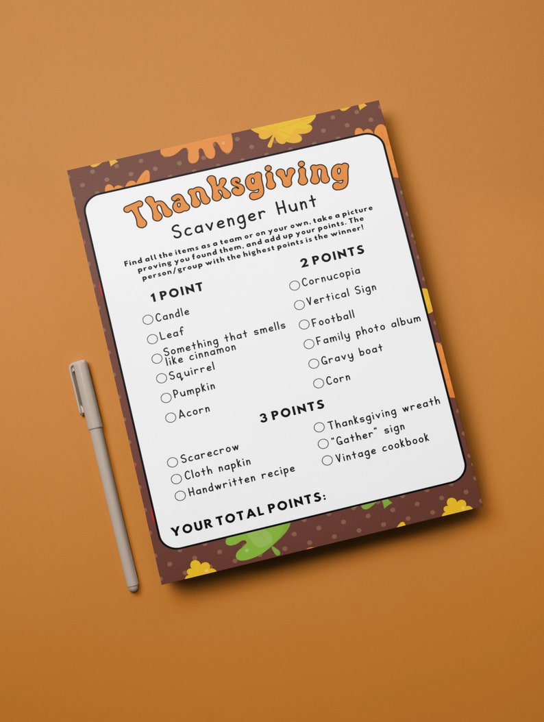 Thanksgiving Scavenger Hunt Game, Friendsgiving Scavenger Hunt ...