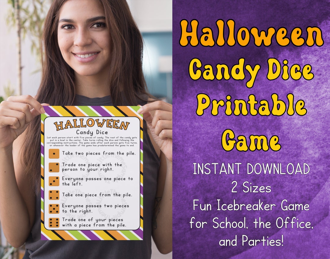 Halloween Candy Dice Printable Game, Halloween Party Games for School ...