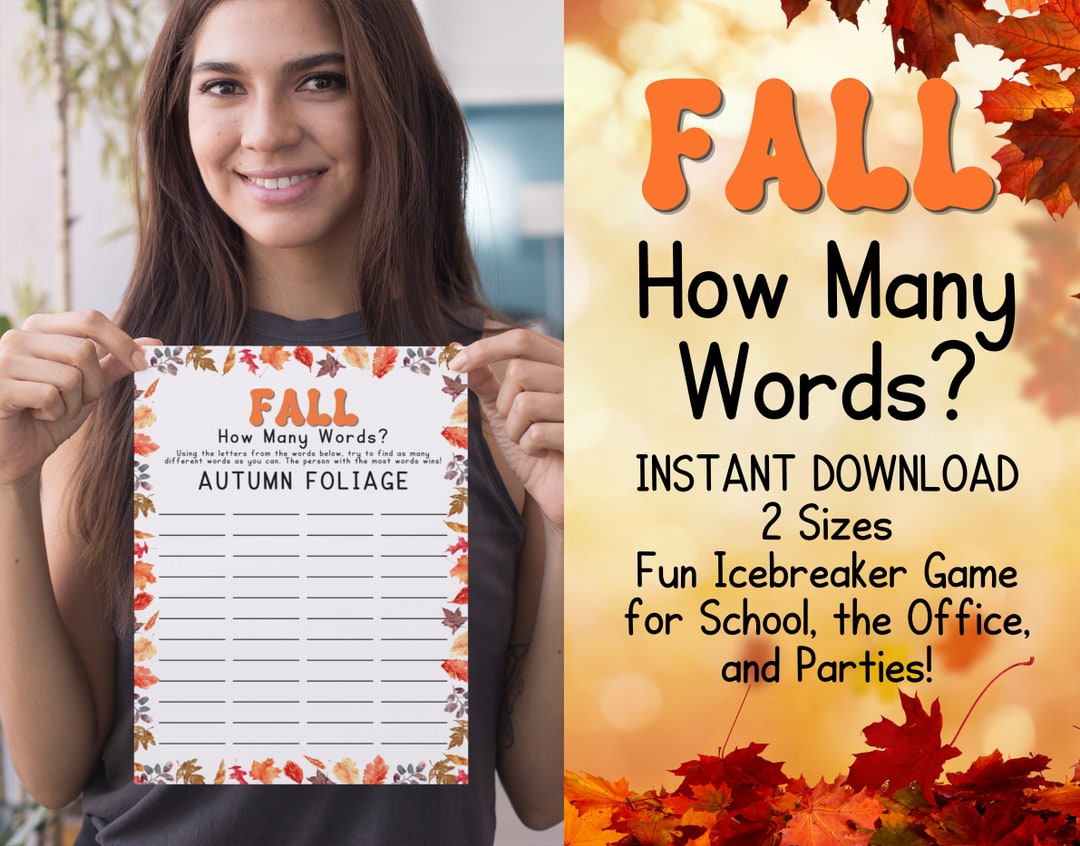 Fall How Many Words, Printable Fall Game, Large Group Games for ...