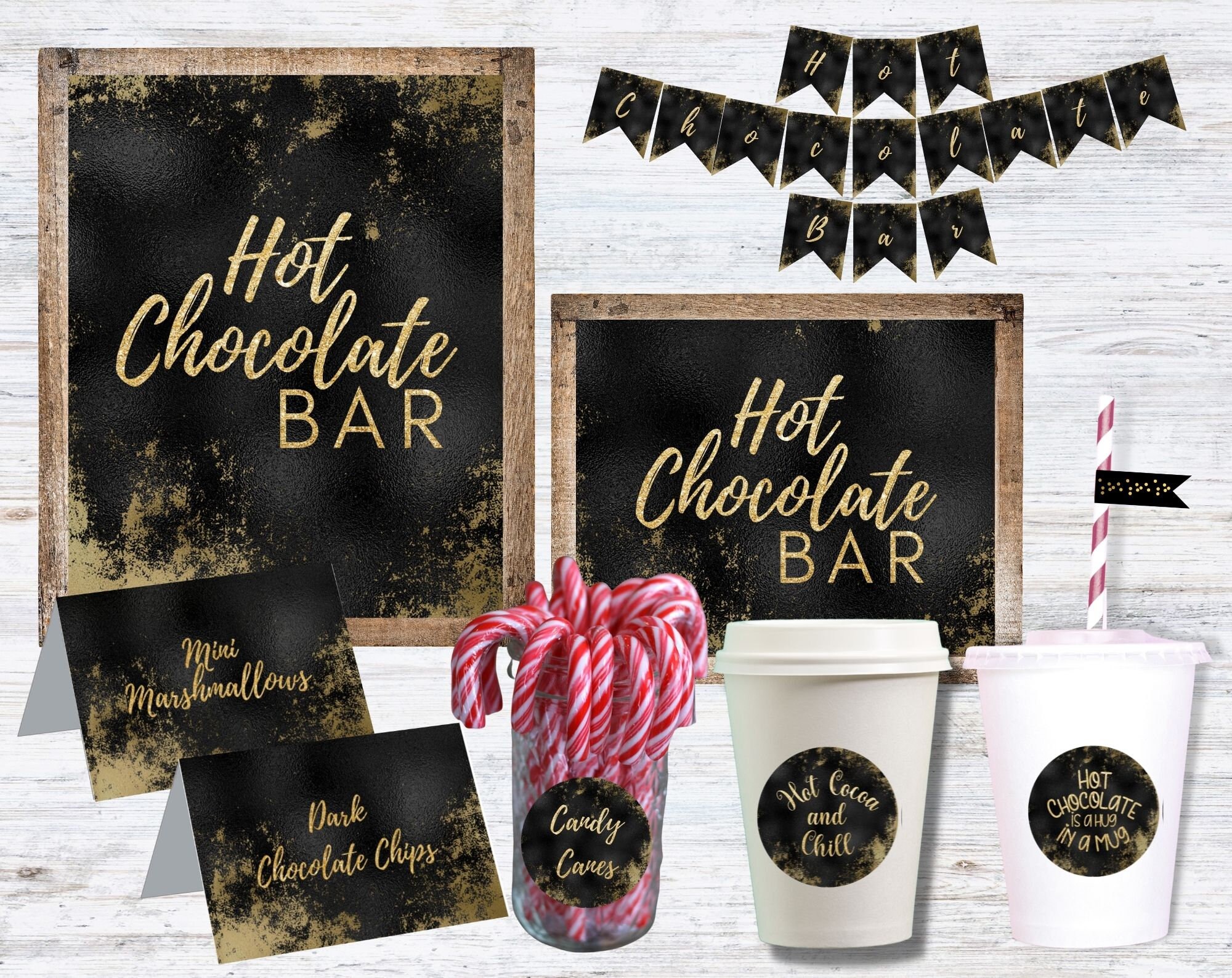 Hot Chocolate Bar Kit Black and Gold Instant Download Printable, Black ...