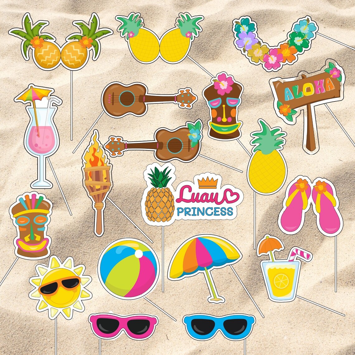 Printable Luau Photo Props for Kids Parties, Hawaiian Photo Props, Pool ...