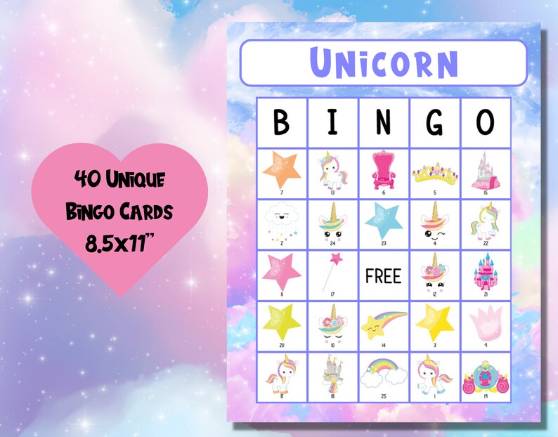 Unicorn Bingo Game, Magical Birthday Party Bingo, Classroom Game for ...