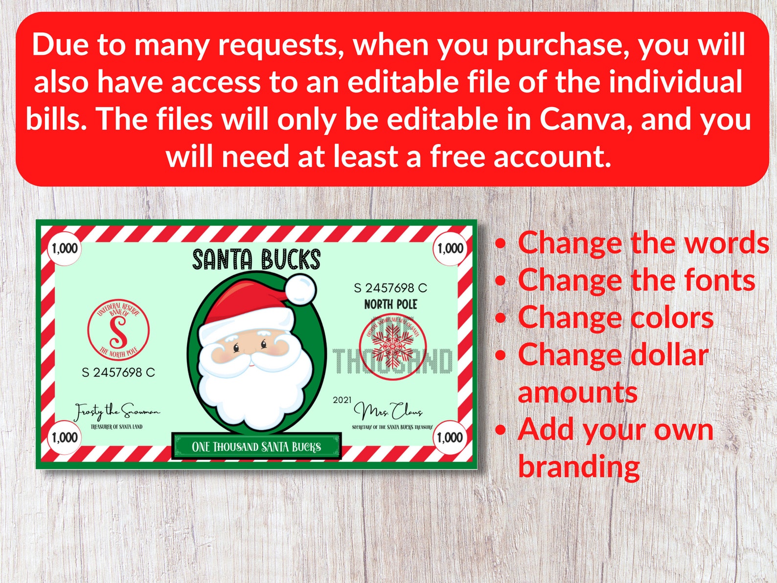 Editable Christmas Printable Play Money, Santa Bucks, Fake Christmas ...