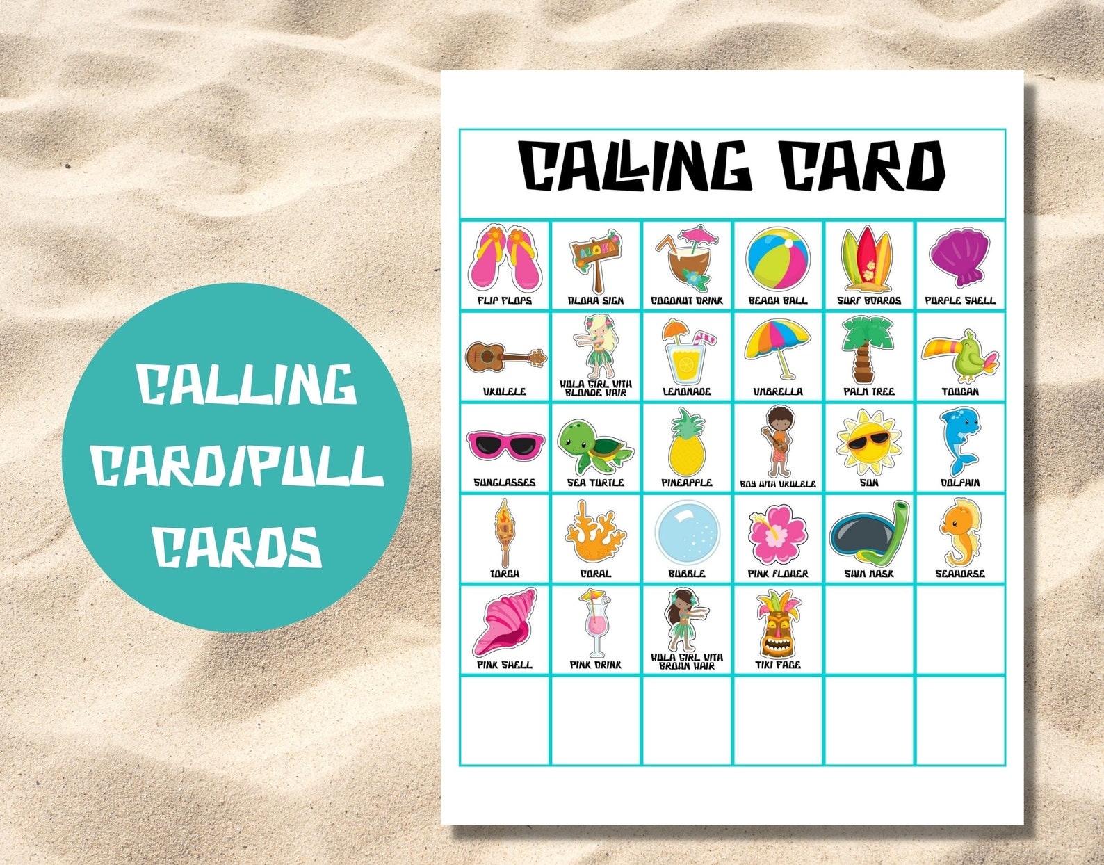 Printable Luau Bingo Game, Hawaiian Party Game, Aloha Bingo Game for ...