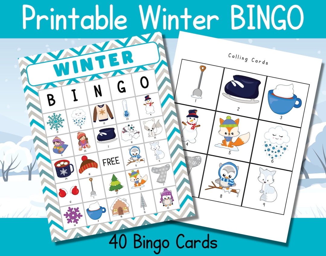 Winter Bingo Game Digital Download, 40 Unique Bingo Cards, Winter ...