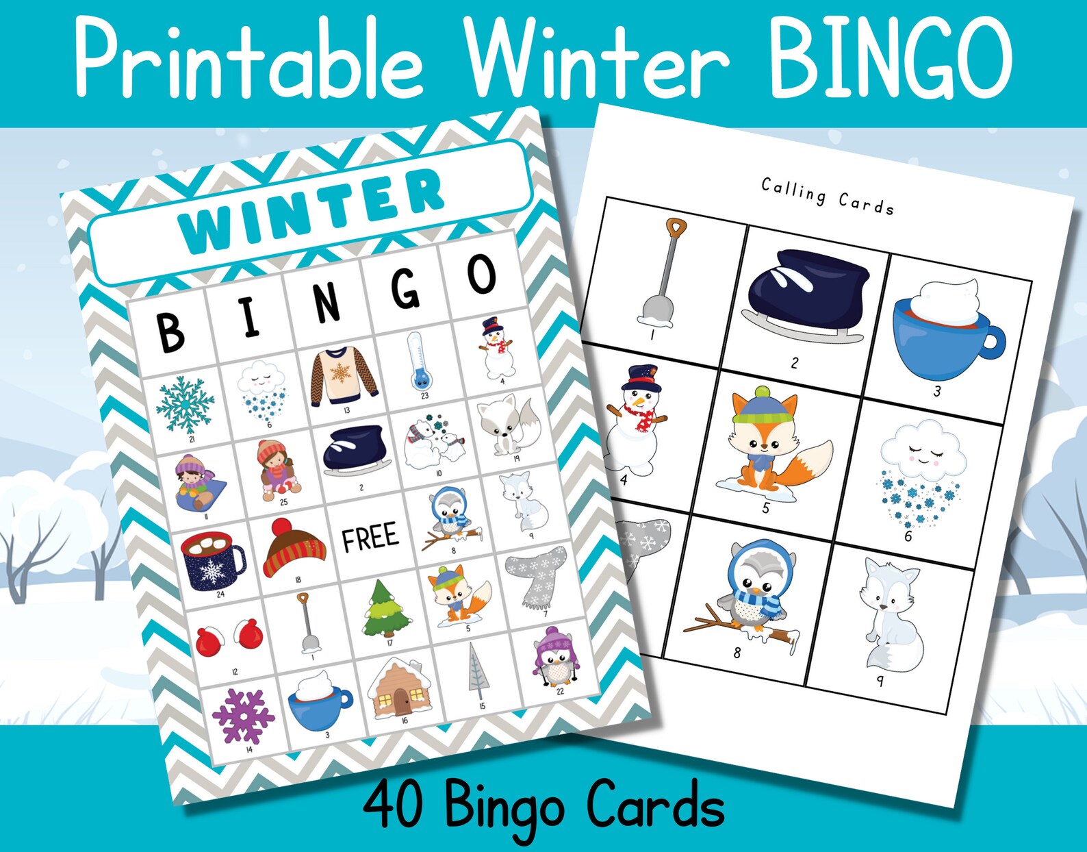 Winter Bingo Game Digital Download, 40 Unique Bingo Cards, Winter ...