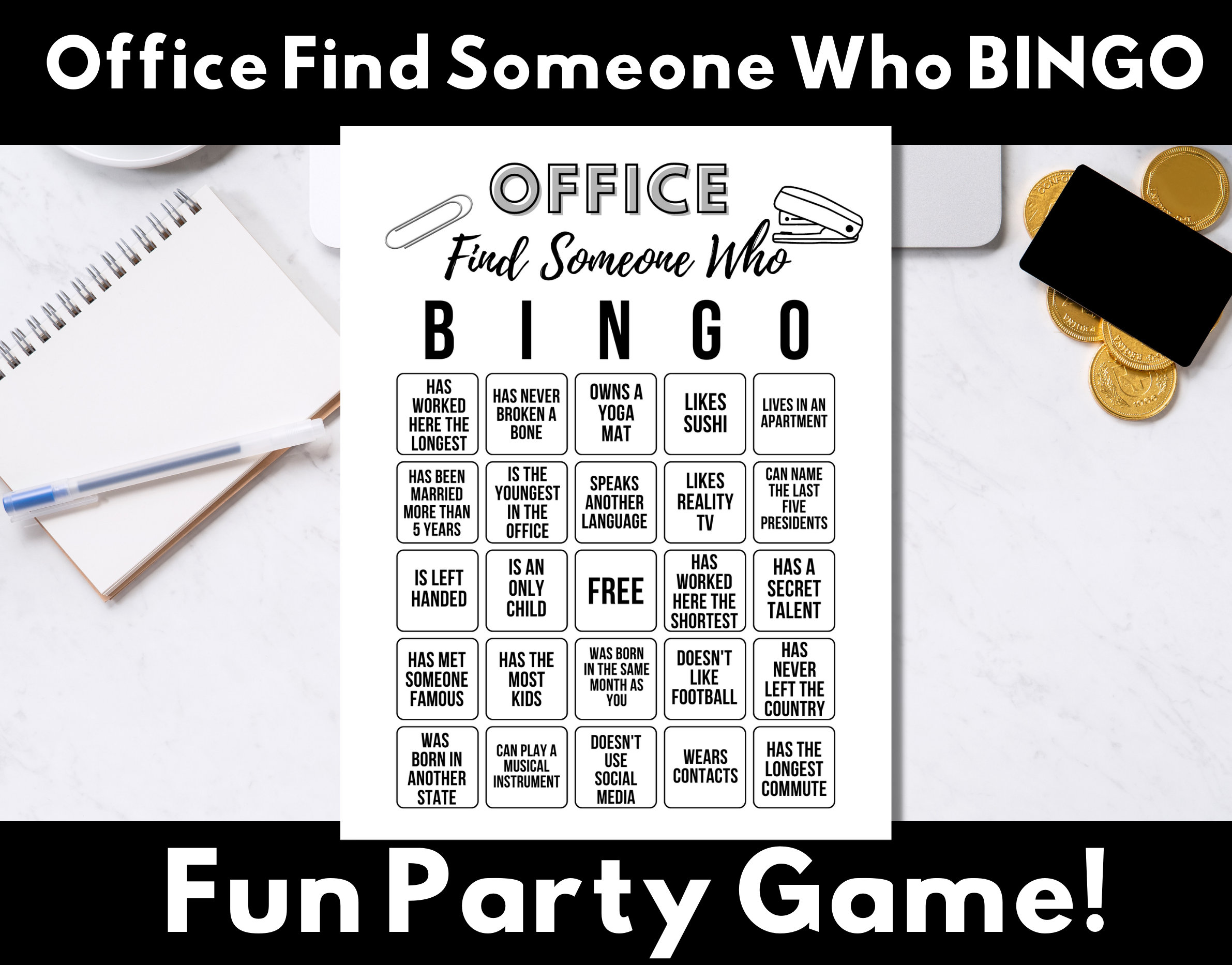 Office Find Someone Who BINGO Printable Workplace Game, 2 Sizes, Large ...