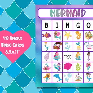 Mermaid Bingo Game, Mermaid Birthday Party Bingo, Classroom Game for ...