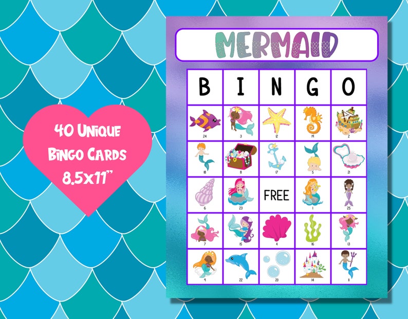 Mermaid Bingo Game, Mermaid Birthday Party Bingo, Classroom Game for ...