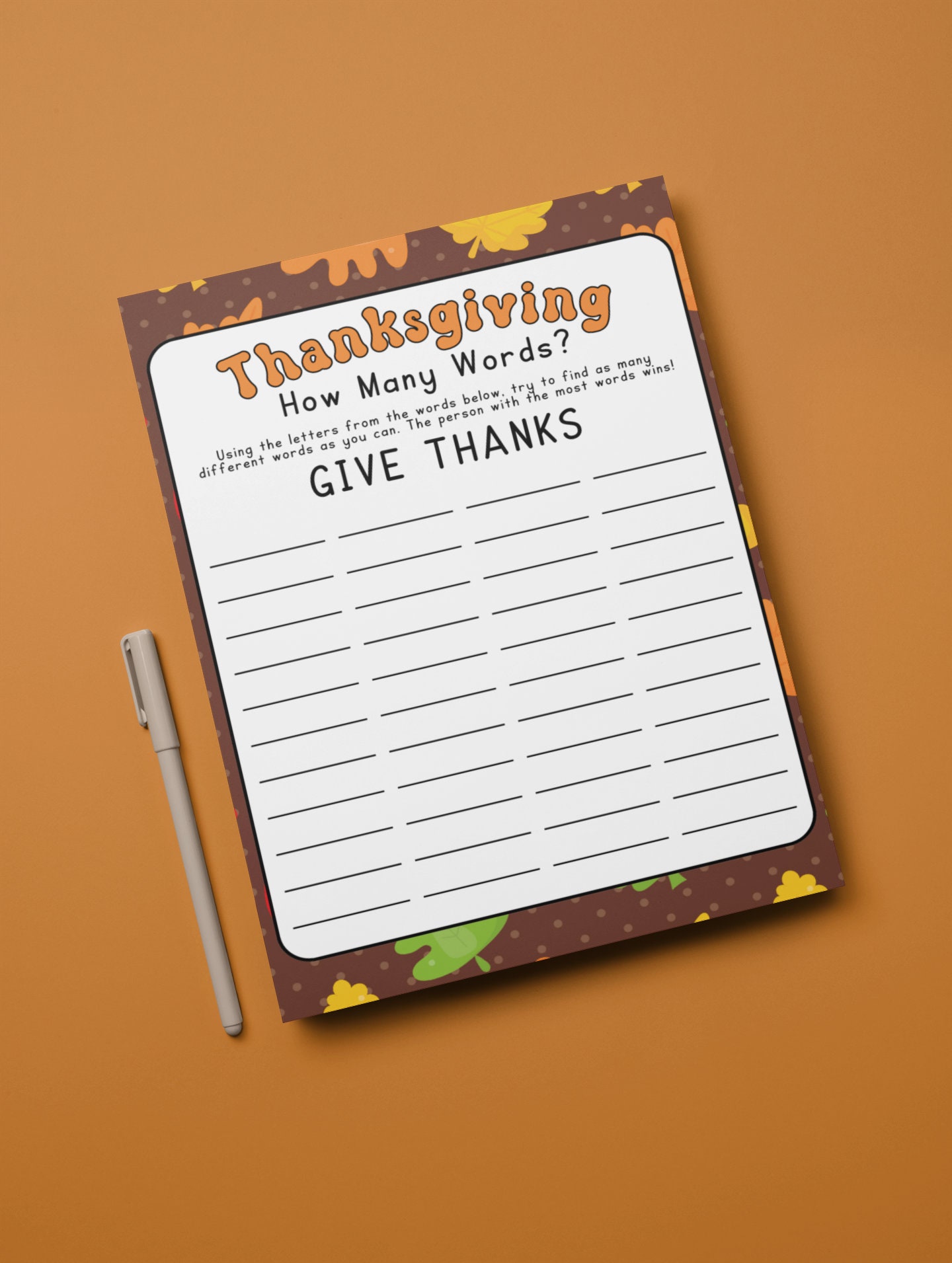 Thanksgiving How Many Words, Printable Fall Game, Large Group Games for ...