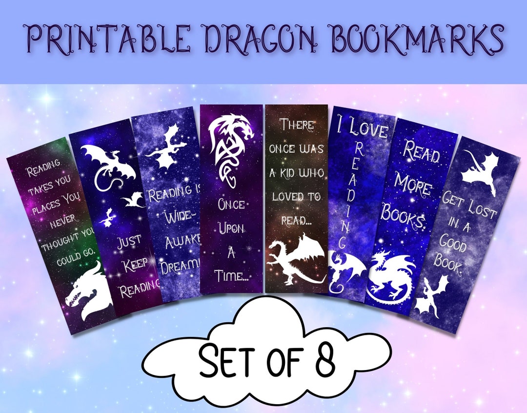 Dragon Bookmarks- Set of 8, Printable Dragon Bookmarks for Kids ...