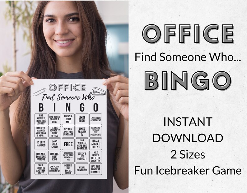 Office Find Someone Who BINGO Printable Workplace Game, 2 Sizes, Large ...