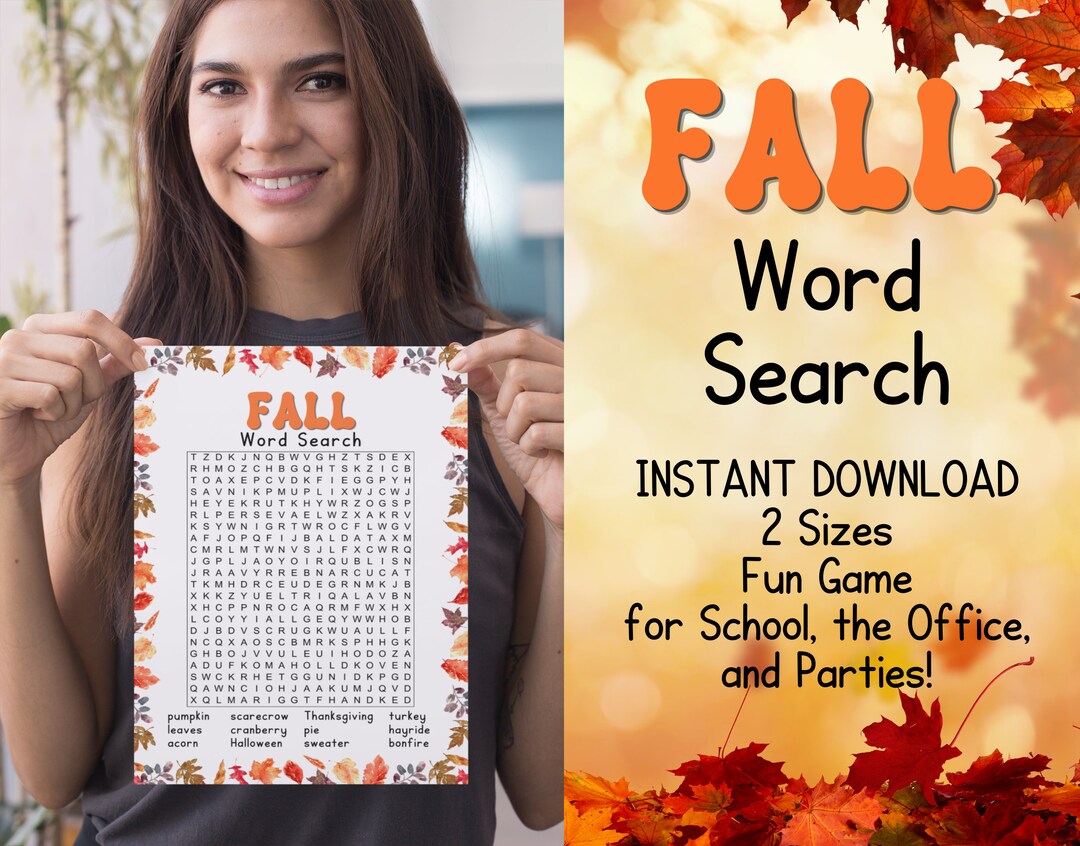 Fall Word Search, Autumn Word Search, Printable Fall Game, Large Group ...