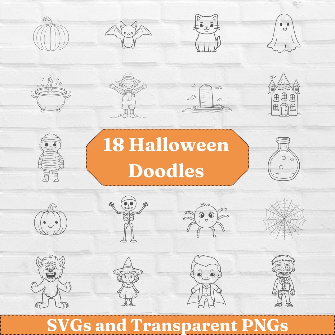 18 Halloween Doodles | SVG & Transparent PNG | Spooky and Cute ...