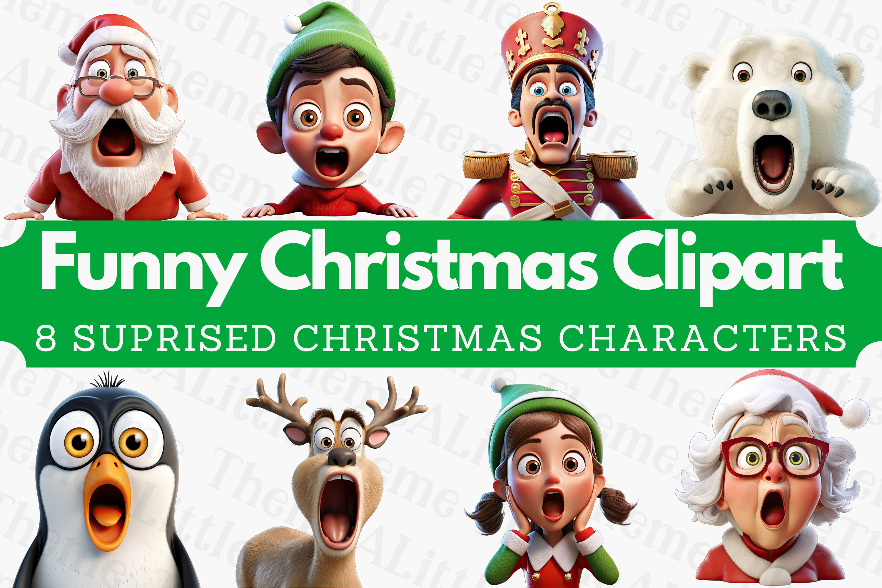 Funny Christmas Face Clipart, Surprised Faces of Christmas Characters ...