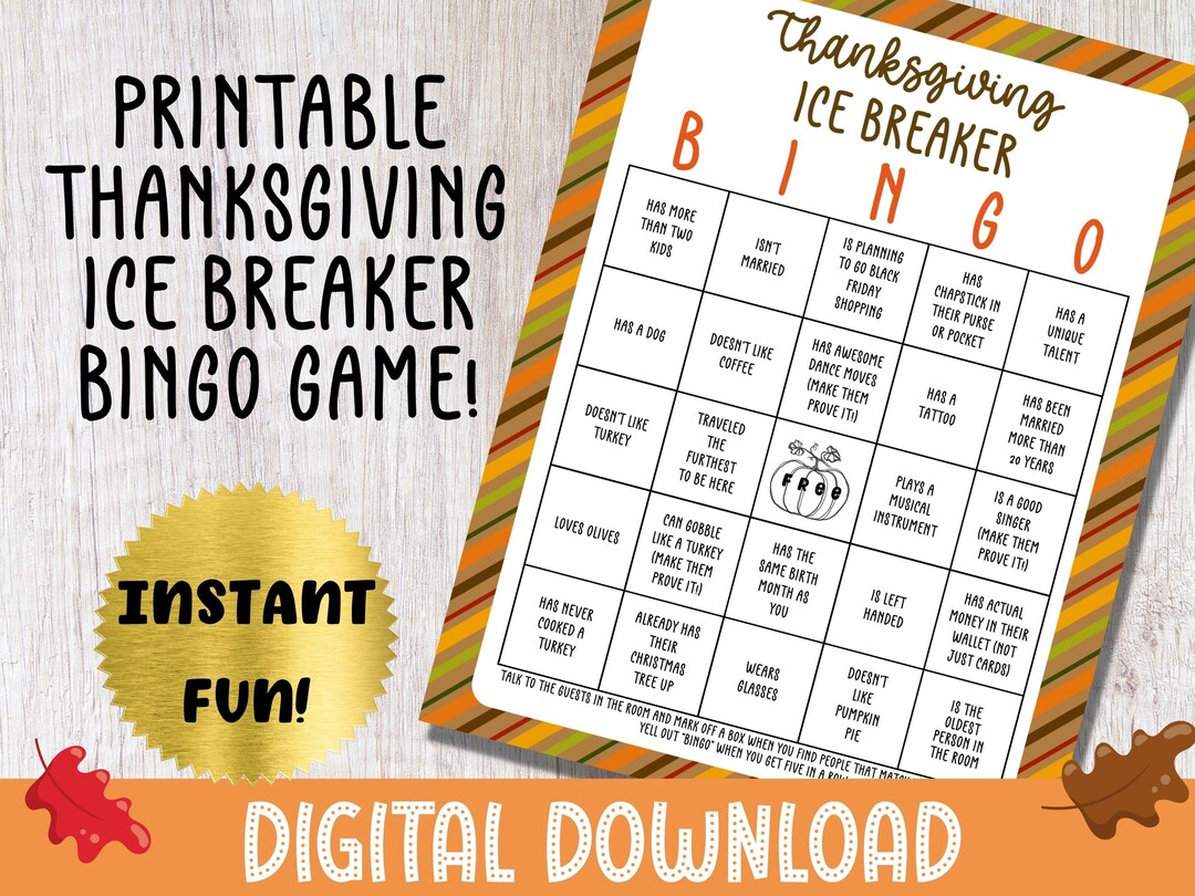 Instant Download Thanksgiving Ice Breaker Bingo Game- Instant Printable ...
