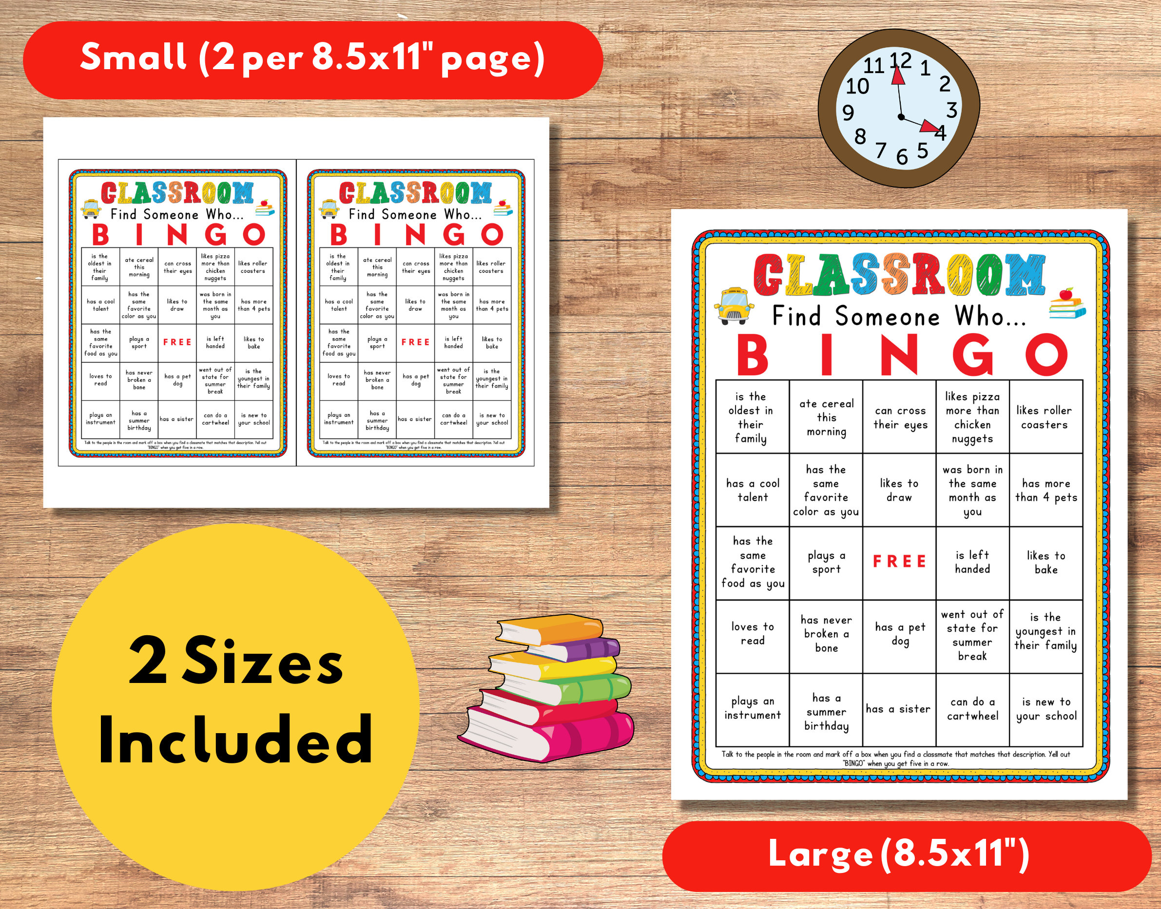 Classroom Find Someone Who BINGO, Printable School Game, 2 Sizes, Large ...